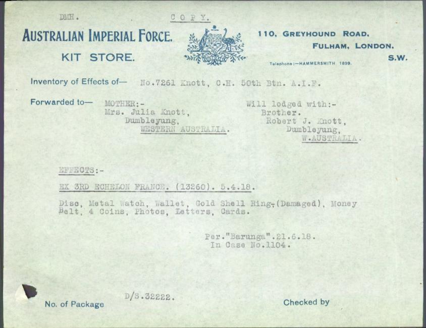 Virtual War Memorial | Cecil Harold KNOTT